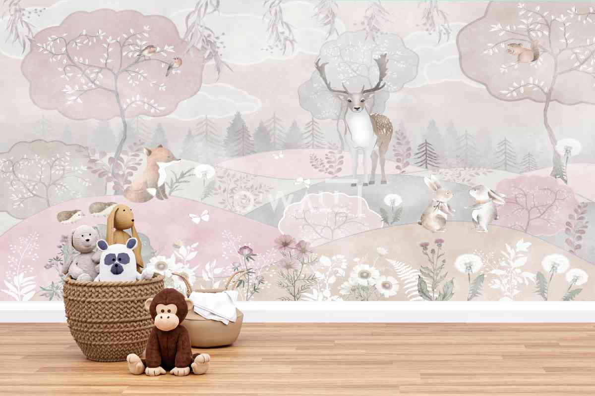 Papier Peint : Soft Colors Forest Wild Animals WK105 – Owall