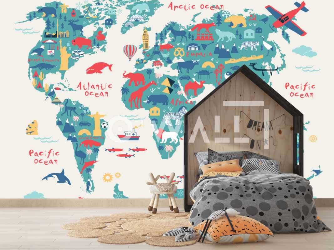 Papier Peint : Carte du Monde Kids WK12 – Owall