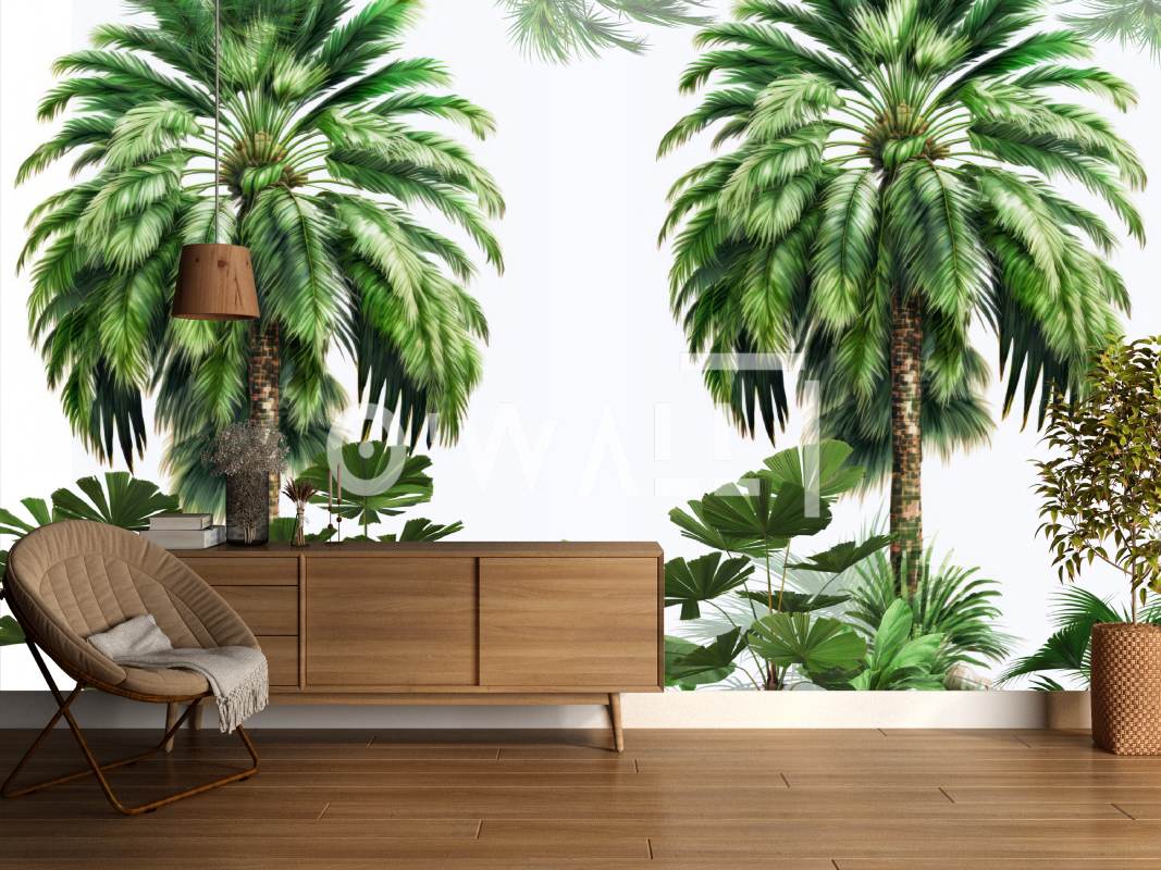 Papier peint : Tropical palm on white background WT126 – Owall