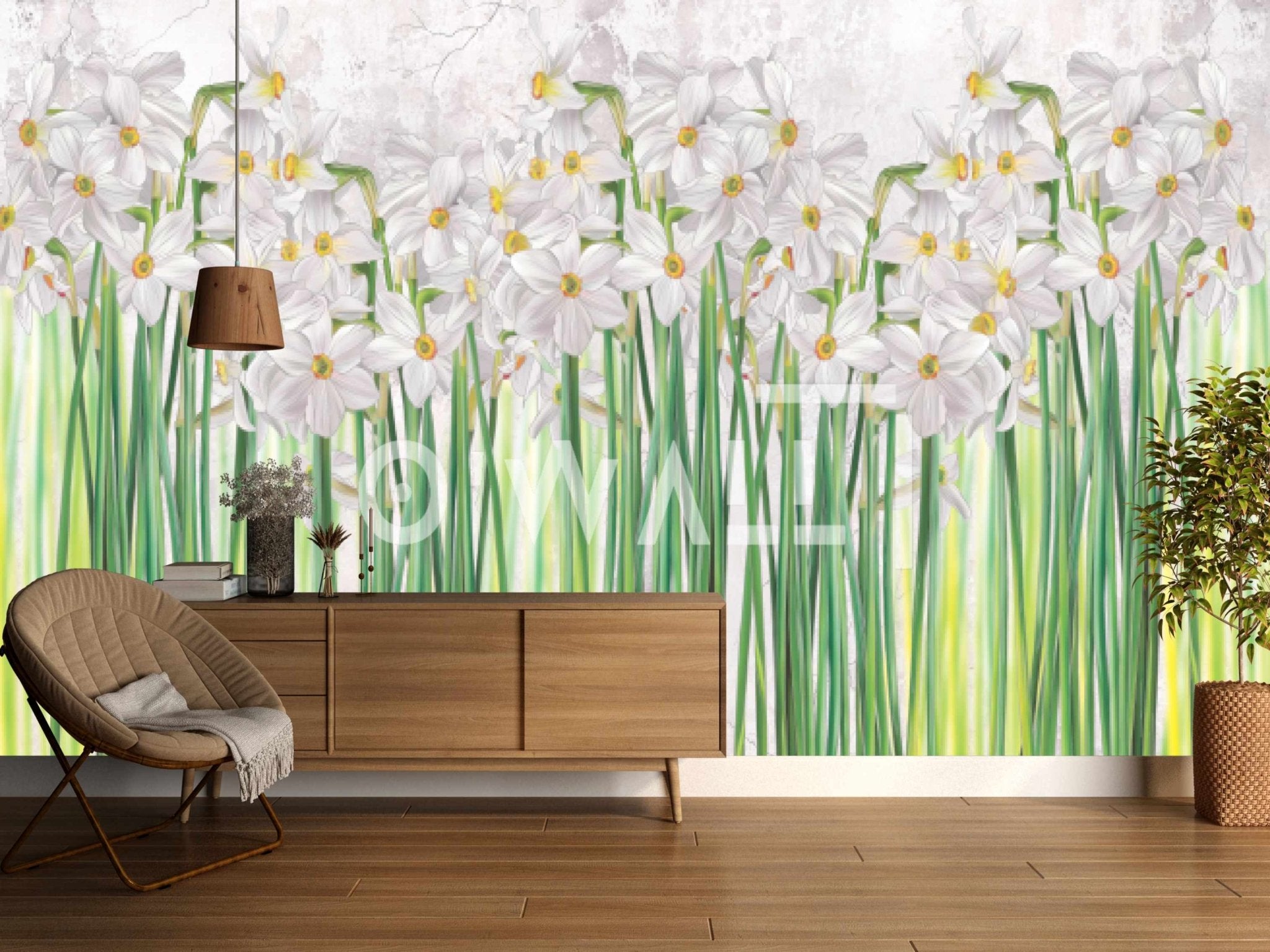 Papier Peint : Daffodils flowers on a grey concrete grunge WF77 – Owall