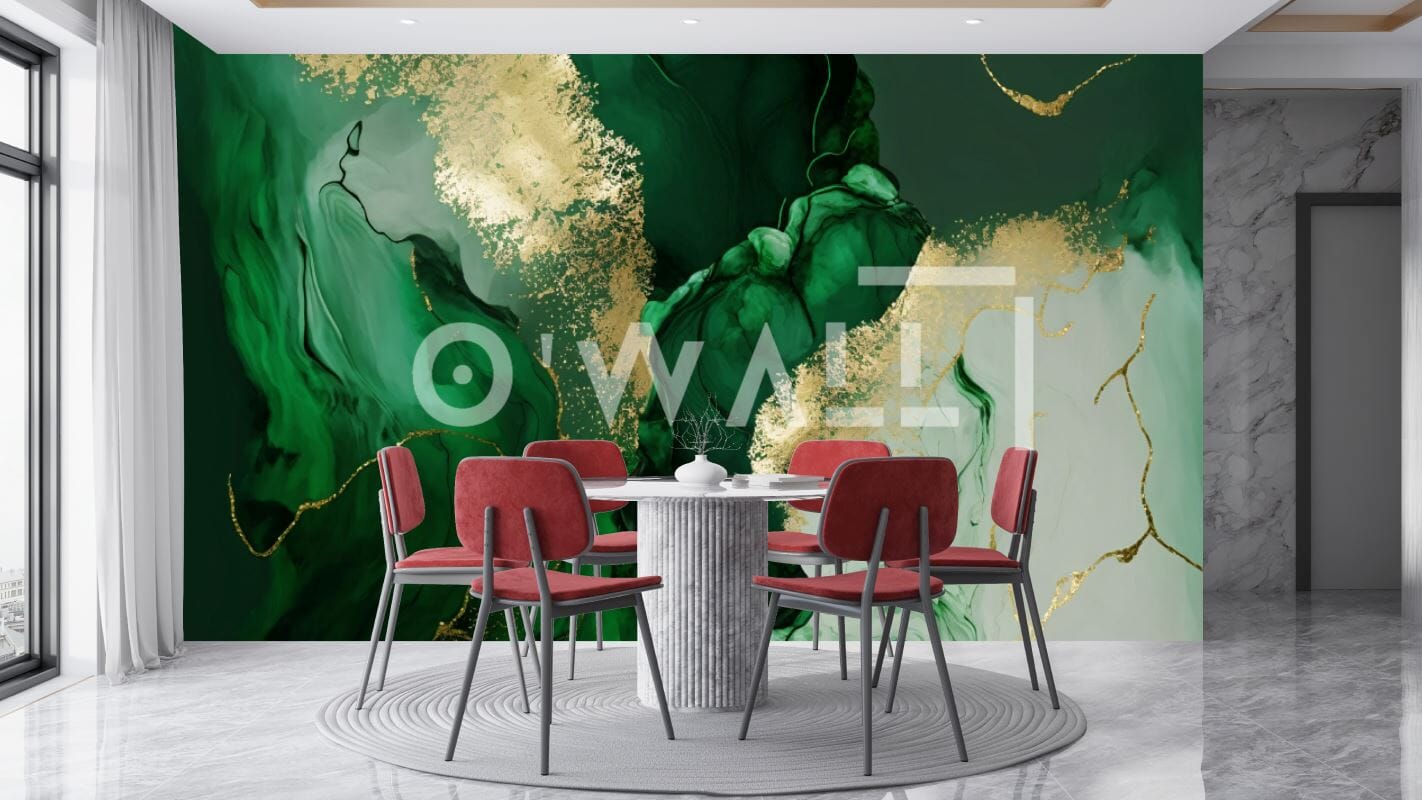 Papier Peint : Green & Gold Marbre WM03b – Owall